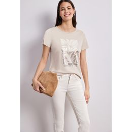T-Shirt Street One, Damen, Gr. 34, clay sand, Web, 50% Baumwolle, 50% Modal, bedruckt, normal normal, Rundhals, abgesteppt, Shirts T-Shirt, Rundhalsausschnitt