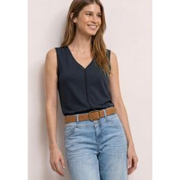 Tr&auml;gertop Street One, Damen, Gr. 34, shadowed navy, Stoff, 94% Viskose, 6% Elasthan, unifarben, comfort fit normal, V-Ausschnitt, Rippb&uuml;ndchen, Tops Tr&auml;gertop, mit V-Ausschnitt