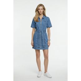 Jeanskleid Calvin Klein Jeans "BELTED SHIRT DRESS RADIO BLUES", Damen, Gr. L, N-Gr, radio blaus, Denim/Jeans, Obermaterial: 100% Baumwolle, unifarben, regular fit ca. Mitte Oberschenkel, Rundhals, eingesetzt abgesteppte Kante, Kleider, Regular fit mit G&uuml;rtel