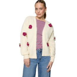 Strickjacke Zero "Damen mit bunten 3D Blumen", Damen, Gr. M, patch cream, pink, Obermaterial: 2% Elasthan, 15% Polyamid, 8% Polyacryl, 21% Polyester, 49% Polyester, 5% Wolle, aufgeraut, oversize normal, Strickjacken Strickjacke, Knopfleiste