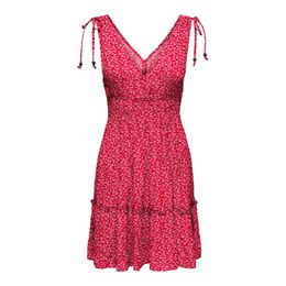 Tr&auml;gerkleid Only "ONLFERNANDA LIFE S/L DRESS WVN NOOS", Damen, Gr. M, N-Gr, salsa aop:wei&szlig; ditsy, Web, Obermaterial: 100% Viskose, bedruckt, regular fit kurz, V-Ausschnitt, Kleider Tr&auml;gerkleid, Viskose, regular fit, V-Ausschnitt