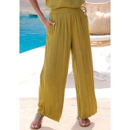 Palazzohose Lascana, Damen, Gr. 34, N-Gr, gr&uuml;n, Web, Obermaterial: 100% Polyester, unifarben, figurumspielend kn&ouml;chellang, Hosen Palazzohose, mit Plisseefalten, leichte Satinqualit&auml;t. luftige Sommerhose, elegant