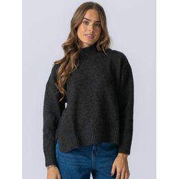 Strickpullover TEESHOPPEN "TEESHOPPEN Sweater Emma Knit", Damen, Gr. L, dunkelgrau, Obermaterial: 64% Polyester, 30% Polyacryl, 6% Wolle, Pullover Strickpullover