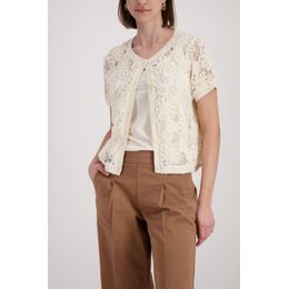 Strickjacke monari "Jacke Strickjacke Spitze", Damen, Gr. 36, beige, Spitze, Obermaterial: 80% Polyester, 20% Polyamid, unifarben, regular fit taillenbedeckt, Rundhals, eingesetzt angesetztes B&uuml;ndchen, Strickjacken Strickjacke, Regular fit mit Spitzendetails