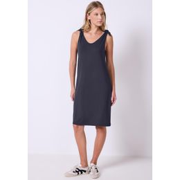 Jerseykleid STREET ONE STUDIO, Damen, Gr. 44, EURO-Gr&ouml;&szlig;en, blau (schwarz void blau), Jersey, 95% Viskose, 5% Elasthan, unifarben, normal knielang, V-Ausschnitt, abgesteppt, Kleider Jerseykleid, aus Viskose
