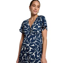Minikleid Zero "Damen mit Print.", Damen, Gr. 36, Normalgr&ouml;&szlig;en, blau, cream, Obermaterial: 100% Viskose, figurbetont kurz, V-Ausschnitt, Kleider Minikleid, Material
