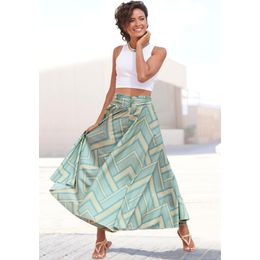 Hosenrock Lascana, Damen, Gr. 34, bunt (mint, gelb, blau bedruckt), Web, Obermaterial: 100% Polyester, bedruckt, figurumspielend kn&ouml;chelfrei, R&ouml;cke, aus glatter Ware, Culotte, extraweites Bein, luftige Sommerhose