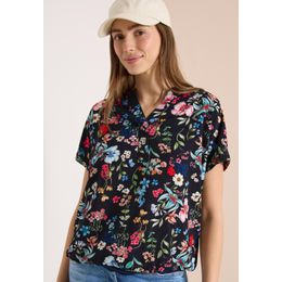 Kurzarmbluse Cecil, Damen, Gr. L (42), universal blau, Stoff, 100% Viskose, gebl&uuml;mt, klassisch normal, Rundhals, B&uuml;ndchen, Blusen, mit Blumenmuster