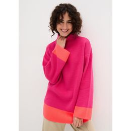 Strickpullover bonprix "Pullover", Damen, Gr. 36/38 (S), rosa (pinklady, neonorange), Strick;Milano Rib, Obermaterial: 100% Polyacryl, mehrfarbig, oversize Po-bedeckend, hoch geschlossener Ausschnitt, weit gerader Abschluss, Pullover Strickpullover, mit Stehkragen, Oversized Passform, weite &Auml;rmel, Colorblocking