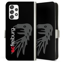 DeinDesign Galaxy A52s 5G Handy Klapph&uuml;lle Handyh&uuml;lle aus Kunst Leder wei&szlig; Flip Case Logo Sc Freiburg Official Licensed Product Sideflip mit Lasche