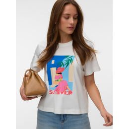 V&eacute;ro Moda Kurzarmshirt VERO MODA "VMSALLI METTE SS TOP BOX JRS", Damen, Gr. L, snow wei&szlig; print:summer, Jersey, Obermaterial: 100% Baumwolle, bedruckt, regular fit normal, Rundhals, Shirts, Baumwolle, regular fit