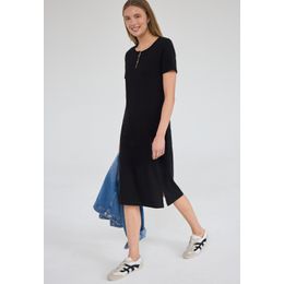 Midikleid STREET ONE STUDIO, Damen, Gr. 34, EURO-Gr&ouml;&szlig;en, schwarz, Web, 95% Baumwolle, 5% Elasthan, unifarben, normal lang, Rundhals, abgesteppt, Kleider Midikleid, mit Rundhalsausschnitt