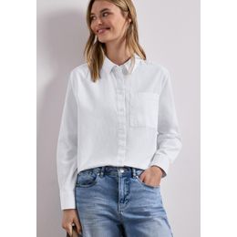Langarmbluse Street One, Damen, Gr. 38, wei&szlig;, Web, Obermaterial: 100% Baumwolle, unifarben, l&auml;ssig geschnitten h&uuml;ftbedeckend, Rundhals, 1-Knopf-Manschette, Blusen, mit Hemdkragen aus Twill