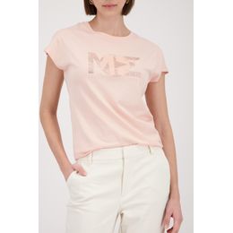 T-Shirt monari "Shirt Basic Schmuck", Damen, Gr. 40, hellorange, Web, Obermaterial: 50% Baumwolle, 50% Modal, unifarben, regular fit taillenbedeckt, Rundhals, eingesetzt abgesteppte Kante, Shirts T-Shirt, Regular fit mit Strasssteinen