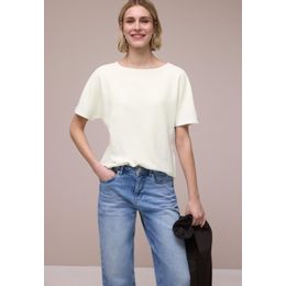 Kurzarmshirt Street One, Damen, Gr. 36, sanftes wei&szlig;, Jersey, Obermaterial: 65% Viskose, 32% Polyester, 3% Elasthan, unifarben, regular fit h&uuml;ftbedeckend, U-Boot-Ausschnitt, Shirts, Sommershirt in Struktur-Optik