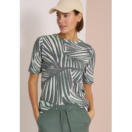 Kurzarmshirt Cecil, Damen, Gr. M (40), palm breeze gr&uuml;n, Jersey, Obermaterial: 60% Viskose, 40% Polyester, bedruckt, h&uuml;ftbedeckend, U-Boot-Ausschnitt, abgesteppte Kante, Shirts, Sommershirt mit Boatneck und Allover-Print