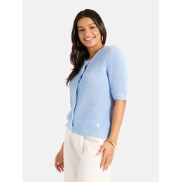 LIEBLINGSST&Uuml;CK Strickjacke LIEBLINGSST&Uuml;CK "NinonL", Damen, Gr. 36, 424, blau bell, 70% Baumwolle, 30% Leinen, regular fit, Strickjacken Strickjacke, 70% Baumwolle, 30% Leinen