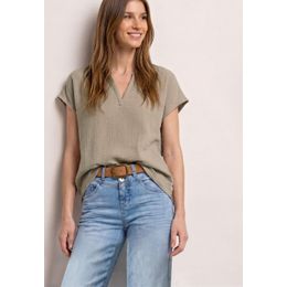 Blusenshirt Street One, Damen, Gr. 34, timeless beige, Web, 100% Baumwolle, unifarben, normal normal, Rundhals, abgesteppt, Shirts Blusenshirt, aus reiner Baumwolle