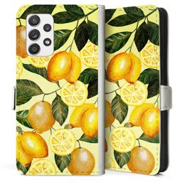DeinDesign Galaxy A52s 5G Handy Klapph&uuml;lle Handyh&uuml;lle aus Kunst Leder wei&szlig; Flip Case Summer Fruits Lemon Sideflip mit Lasche