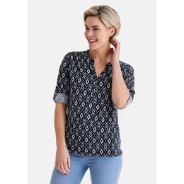 3/4-Arm-Shirt STOOKER WOMEN "MARIE Print Shirt Bluse 3/4-Arm", Damen, Gr. 44/46, blau ikat aop, Feinstrick, 96% Polyester, 4% Elasthan, regular fit, V-Ausschnitt, Shirts 3/4-Arm-Shirt, Regular Fit Shirt Bluse Baumwolle Shirt Knopfleiste f&uuml;r Damen