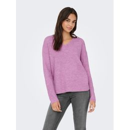 V-Ausschnitt-Pullover Only "ONLCAMILLA V-NECK L/S PULLOVER KNT NOOS", Damen, Gr. M, mauve orchid detail:melange, Strick, Obermaterial: 74% Polyacryl, 24% Polyester, 2% Elasthan, meliert, regular fit normal, V-Ausschnitt, Strickb&uuml;ndchen, Pullover, Materialmix, regular fit