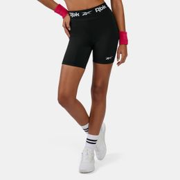 Trainingsshorts Reebok "ID TRAIN RUCHED BIKER SHORTS", Damen, Gr. L, N-Gr, schwarz, Obermaterial: 84% Polyester, 16% Elasthan, Hosen, sportlicher Stil, bequeme Passform