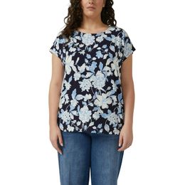 Kurzarmshirt S.OLIVER CURVE, Damen, Gr. 48, blau, Web, Obermaterial: 95% Viskose, 5% Elasthan, gebl&uuml;mt, normal h&uuml;ftbedeckend, Rundhals, abgesteppte Kante, Shirts, Sommershirt in floraler Optik/Gro&szlig;e Gr&ouml;&szlig;en