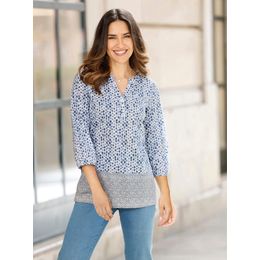 3/4-Arm-Shirt Classic Basics "3/4-Arm-Shirt", Damen, Gr. 52, rauchblau, ecru, bedruckt, 100% Baumwolle, gemustert, mehrfarbig, Rundhals, Shirts 3/4-Arm-Shirt