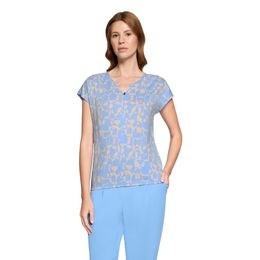 BETTY & CO Kurzarmshirt BETTY & CO "Damen mit Gummizug", Damen, Gr. L, blau (blau, wei&szlig;), Obermaterial: 50% Baumwolle, 50% Modal, loose fit normal, Rundhals, Shirts