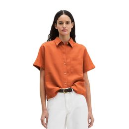 Marc O'Polo Kurzarmbluse MARC O'POLO "mit breiter Kellerfalten im R&uuml;cken", Damen, Gr. 36, warm orange, Obermaterial: 100% Leinen, unifarben, regular fit normal, Blusen