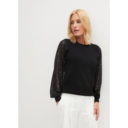 Strickpullover bonprix, Damen, Gr. 48/50 (XL), schwarz, Strick, Obermaterial: 70% Viskose, 30% Polyamid. Obermaterial 2: 100% Polyester, unifarben, figurbetont h&uuml;ftbedeckend, Rundhals, weit Strickb&uuml;ndchen, Pullover Strickpullover, im weichen Viskose-Feinstrick, mit Ballon&auml;rmeln mit Pailletten
