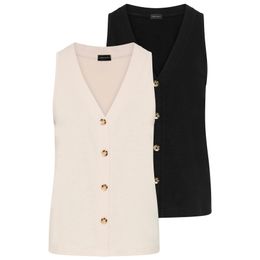 Tanktop Laura Scott, Damen, Gr. 32/34, schwarz, beige, Jersey, Obermaterial: 60% Baumwolle, 40% Polyester, unifarben, figurbetont h&uuml;ftlang, V-Ausschnitt, Tops Tanktop, mit modischer Knopfleiste