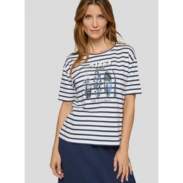 Kurzarmshirt Rabe, Damen, Gr. 40, pazifik, Jersey, Obermaterial: 95% Baumwolle, 5% Elasthan, bedruckt, gestreift, bequem h&uuml;ftbedeckend, Rundhals, Shirts, im Streifen-Design und mit Glitzersteinen