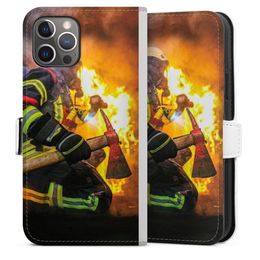 DeinDesign iPhone 12 Pro Handy Klapph&uuml;lle Handyh&uuml;lle aus Kunst Leder wei&szlig; Flip Case Life Saver Fire Fighters Fire Sideflip mit Lasche