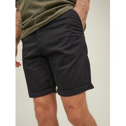 Jack & Jones PlusSize Chinoshorts "JPSTBOWIE JJSHORTS SOLID SN PLS", Herren, Gr. 44, N-Gr, schwarz, Web, Obermaterial: 98% Baumwolle, 2% Elasthan, JACK & JONES PLUSSIZE, regular fit knielang, Hosen Chinoshorts, mit Umschlag