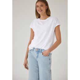 Rundhalsshirt STREET ONE STUDIO, Damen, Gr. 34, wei&szlig;, Stoff, 97% Polyester, 3% Elasthan, unifarben, normal normal, Rundhals, abgesteppt, Shirts Rundhalsshirt, in Unifarbe