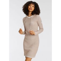 Strickkleid Kangaroos, Damen, Gr. 40, N-Gr, beige (beige, meliert), Feinstrick, Obermaterial: 50% Baumwolle, 50% Polyacryl, Zopfmuster, meliert, sehr figurbetont mini, Rippstrickb&uuml;ndchen, Kleider Strickkleid, mit Kapuze und Kordelzug, aus Feinstrick