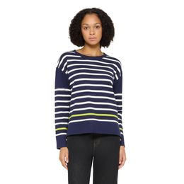Strickpullover Cartoon "Damen mit Rundhalsausschnitt", Damen, Gr. 34, blau, wei&szlig;, Obermaterial: 55% Viskose, 30% Polyester, 15% Polyamid, figurumspielend normal, Rundhals, Pullover Strickpullover