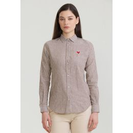 Hemdbluse FELIX HARDY "Gestreiftes Langarm Hemd", Damen, Gr. L, braun, 65% Baumwolle, 35% Leinen, Blusen Hemdbluse