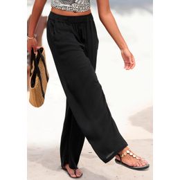 Palazzohose s.Oliver, Damen, Gr. 34, N-Gr, schwarz, Cr&ecirc;pe, Obermaterial: 100% Viskose, unifarben, figurumspielend bodenlang, Hosen Palazzohose, mit breitem Bund und Taschen, luftige Sommerhose aus Crep&eacute;-Qualit&auml;t, Topseller