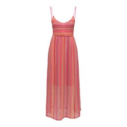 Spaghettikleid Only "ONLSANDY LONG DRESS JRS", Damen, Gr. L, N-Gr, raspberry pattern:mock orange comb (sandy), Jersey, Obermaterial: 98% Polyester, 2% Elasthan, gemustert, regular fit lang, V-Ausschnitt, Kleider, Materialmix, regular fit, V-Ausschnitt