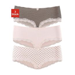 Panty Lascana, Damen, Gr. 32/34, rosa (rosa, uni, gepunktet, gestreift), Jersey, Obermaterial: 95% Baumwolle, 5% Elasthan. Spitze: 87% Polyamid, 13% Elasthan, gepunktet, gestreift, unifarben, k&ouml;rpernah, Unterhosen Panty, aus elastischer Baumwolle mit zarter Spitze