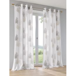 Gardine HEINE HOME Gr. 1, taupe, wei&szlig;, B:135cm H:145cm, Polyester, Viskose, Gardinen, Gardine