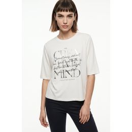 Kurzarmshirt Only "ONLFREE MAYA S/S PRINT TOP BOX JRS", Damen, Gr. M, wei&szlig; (cloud dancer print:creative), Jersey, Obermaterial: 70% Modal, 30% Polyester, bedruckt, regular fit normal, Rundhals, Shirts, Materialmix, regular fit, Rundhals
