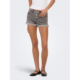 Jeansshorts Only "ONLJESSIE MID VIS BUT SHORTS DNM", Damen, Gr. XL, N-Gr, grau denim, Denim/Jeans, Obermaterial: 65% Baumwolle, 18% Polyester, 15% Viskose, 2% Elasthan, unifarben, kurz, Jeans Jeansshorts, Baumwollmischung