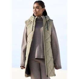 Steppweste ELBSAND, Damen, Gr. M/38, gr&uuml;n (khaki), Obermaterial: 100% Polyester. Futter: 100% Polyester. F&uuml;llung: 100% Polyester, unifarben, comfort fit knielang, Westen Steppweste, mit Kapuze