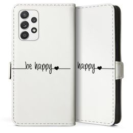DeinDesign Galaxy A52s 5G Handy Klapph&uuml;lle Handyh&uuml;lle aus Kunst Leder wei&szlig; Flip Case Happiness Statement Motiv Ohne Hintergrund Sideflip mit Lasche