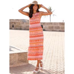 Sommerkleid Classic Basics "Jersey-Kleid", Damen, Gr. 20, Kurzgr&ouml;&szlig;en, orange (papaya, terra, bedruckt), Jersey, 100% Baumwolle, bedruckt, ethno, gemustert, mehrfarbig, lang, Rundhals, Kleider Sommerkleid
