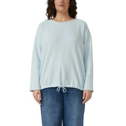 Sweater S.OLIVER CURVE, Damen, Gr. 44, blau, Web, Obermaterial: 98% Baumwolle, 2% Elasthan, unifarben, l&auml;ssig geschnitten h&uuml;ftlang, Rundhals, abgesteppte Kante, Sweatshirts Sweater, mit Bindeband am Rumpf/Gro&szlig;e Gr&ouml;&szlig;en