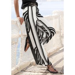 Palazzohose s.Oliver, Damen, Gr. 34, N-Gr, creme, schwarz bedruckt, Cr&ecirc;pe, Obermaterial: 100% Viskose, bedruckt, figurumspielend lang, Hosen Palazzohose, aus Viskose-Crepe, luftige Sommerhose, Schlupfhose casual, Topseller